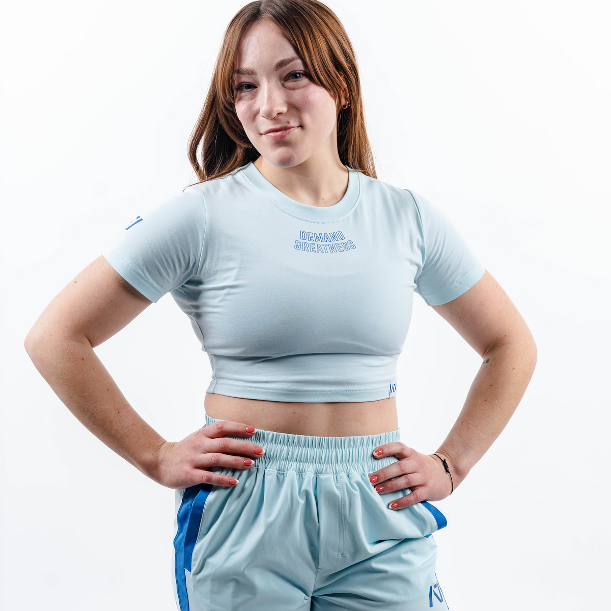 Demand Greatness Women's Meet Crop - Cyanite | Lifting Apparel – A7